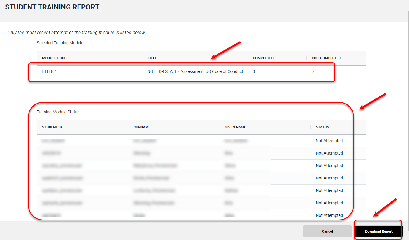Student Training Report (Original) - eLearning - University of Queensland